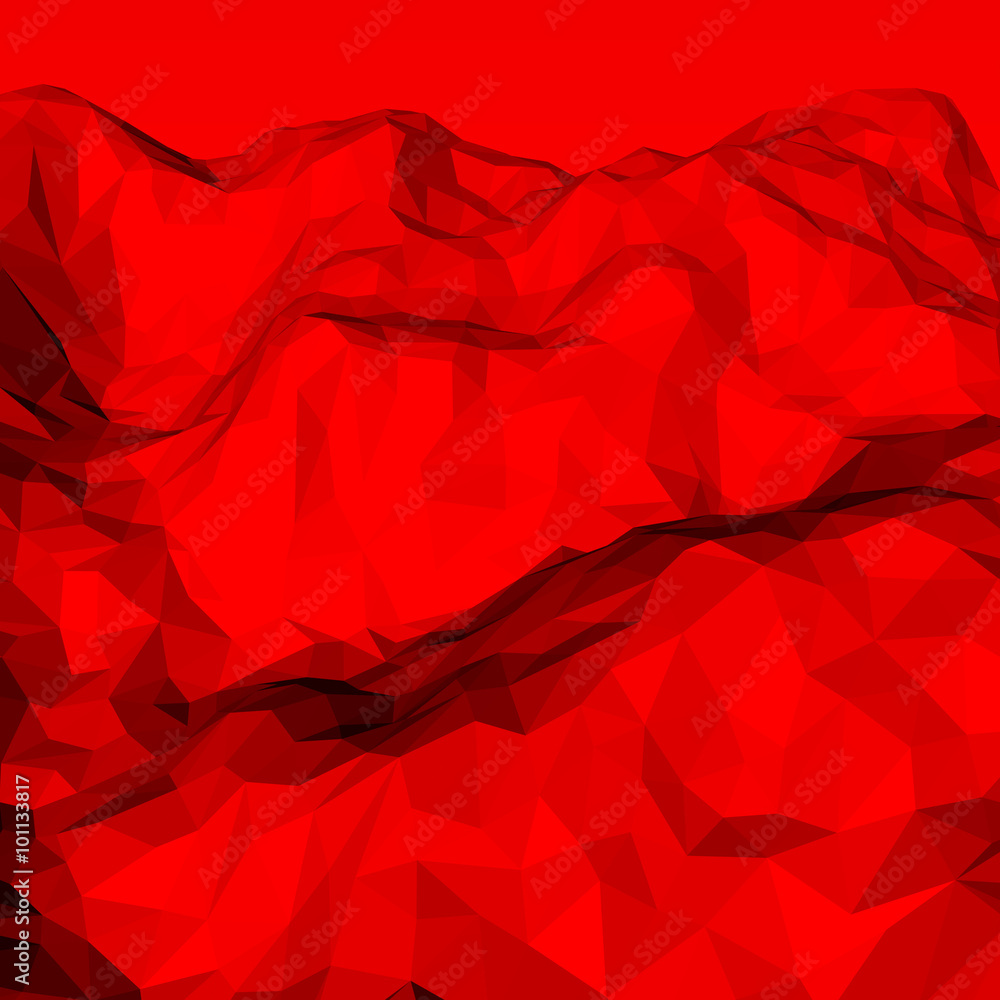 Red abstract low-poly, polygonal triangular mosaic elevation background ...