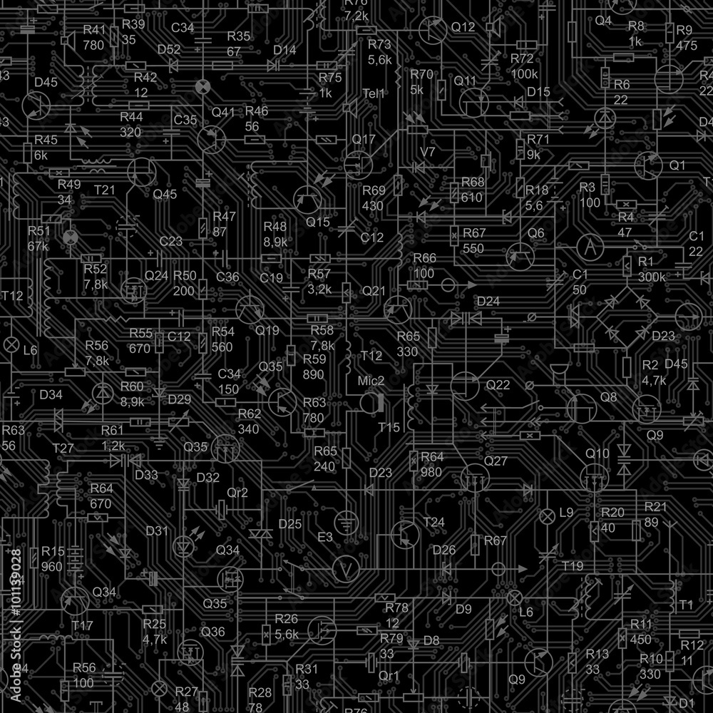 Seamless black background of electrical circuit. Stock Vector | Adobe Stock