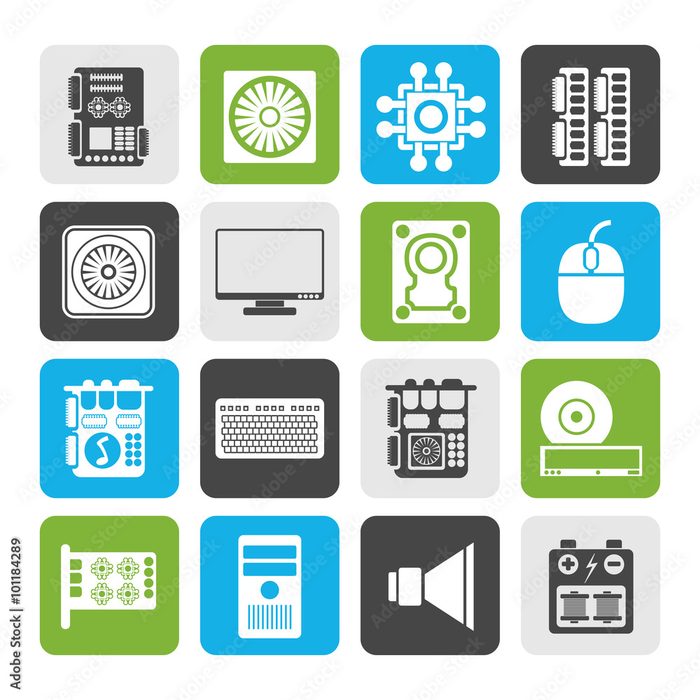 Flat Computer performance and equipment icons - vector icon set Stock ...