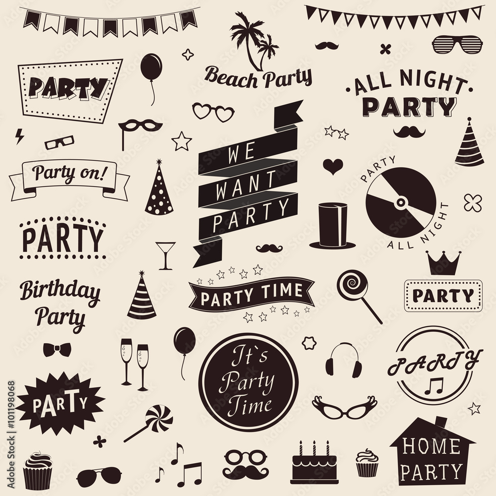 Set of party icons Vector signs and symbols templates for your design ...