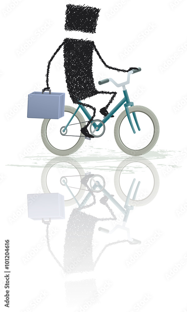 Businessman riding a bike. A stick figure carrying a briefcase in hand ...