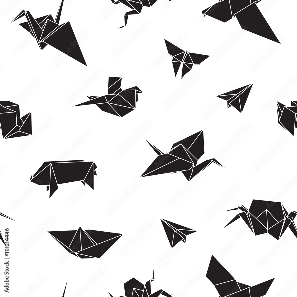 Origami background, seamless pattern, vector illustration, black and ...