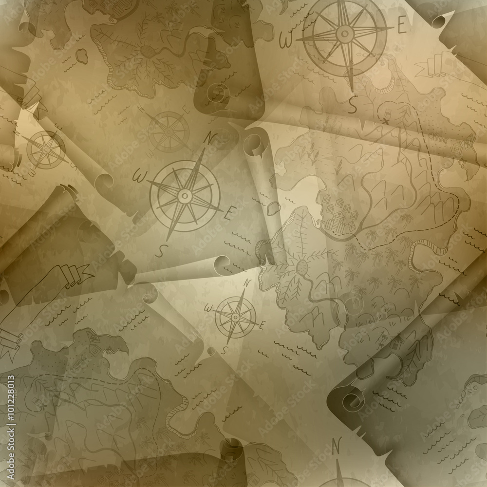 Vecteur Stock Brown seamless texture of old map of Treasure Island with ...