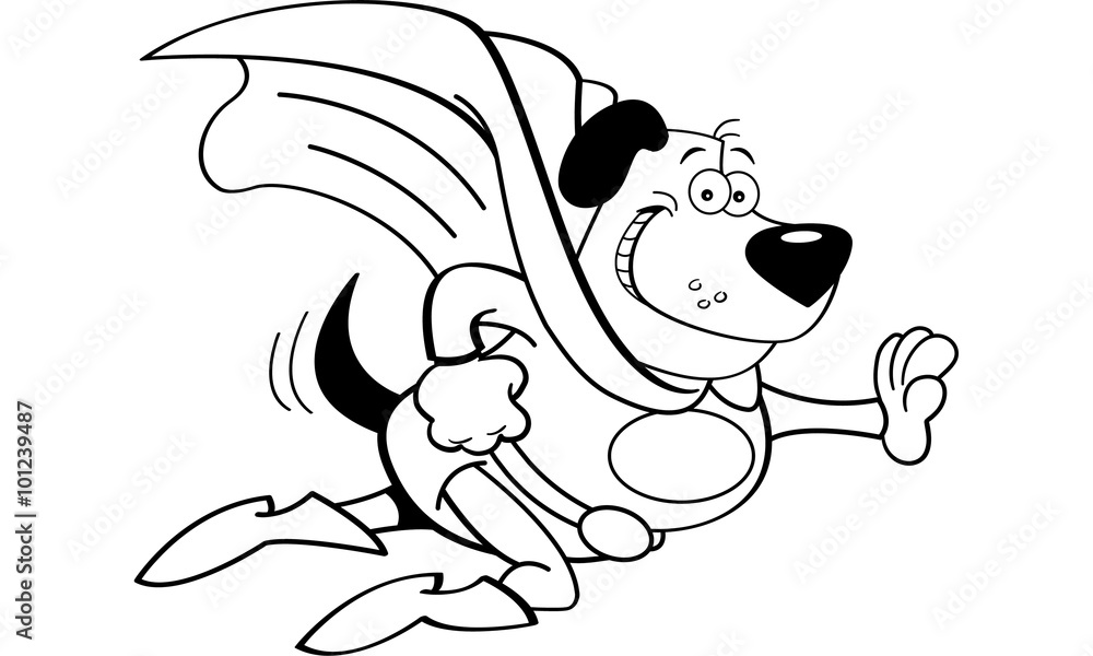 Black and white illustration of a dog dressed as a super hero. Stock ...