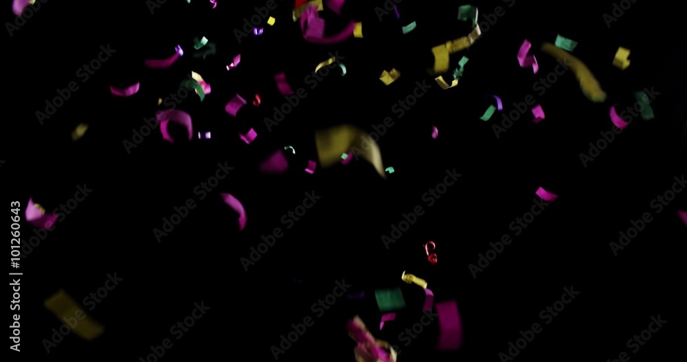 Confetti - 4K - long - 120 fps. Colorful confetti falling slowly over a ...