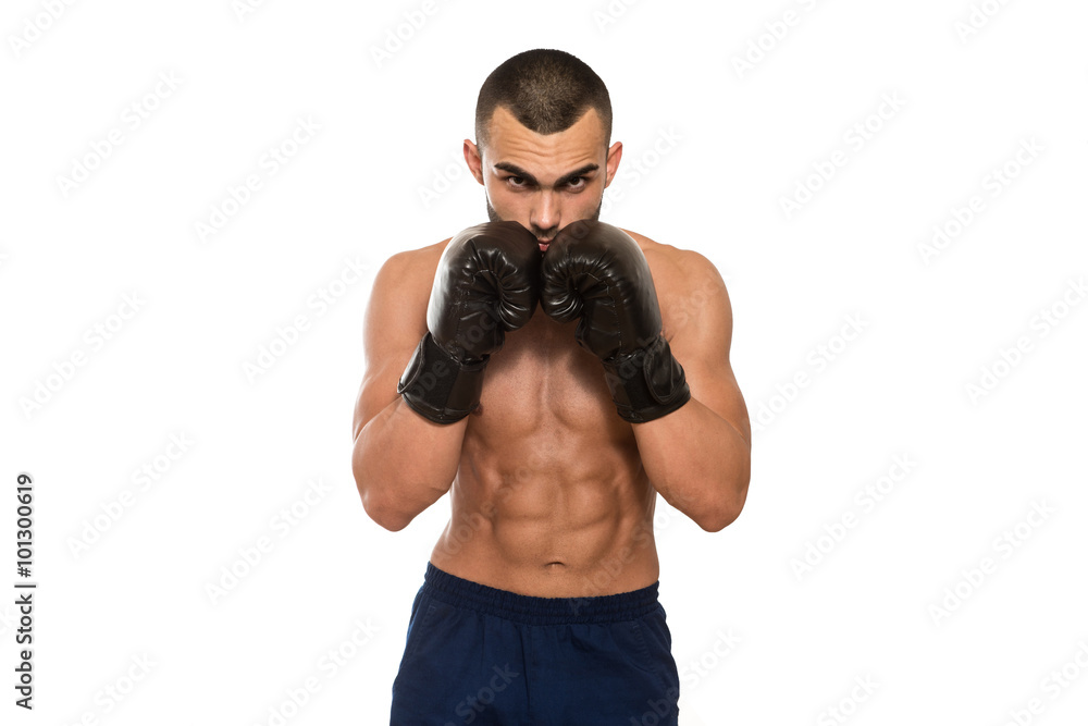 Man With Boxing Gloves Isolated On White Background Stock Photo | Adobe ...