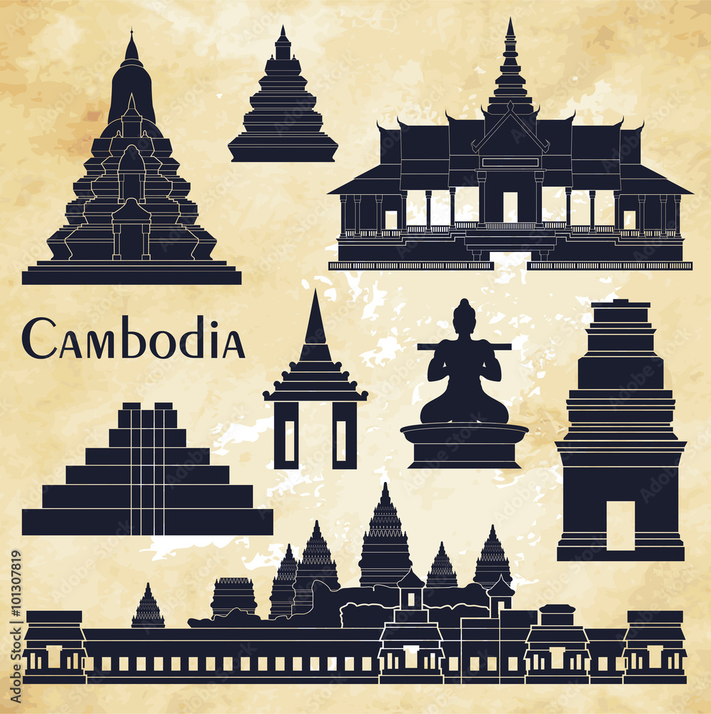 Cambodia detailed monuments. Vector illustration Stock Vector | Adobe Stock