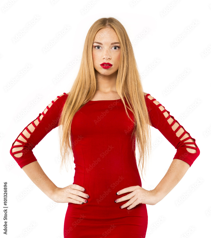 cute red-haired girl in the studio. White background Stock Photo ...