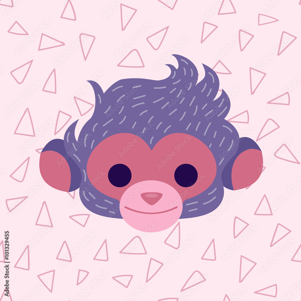 Cute Monkey head in pastel pink colors. Vector character with simple ...