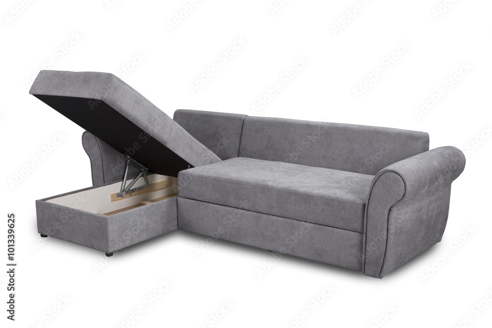 Open upholstery sofa corner set isolated on white background with ...