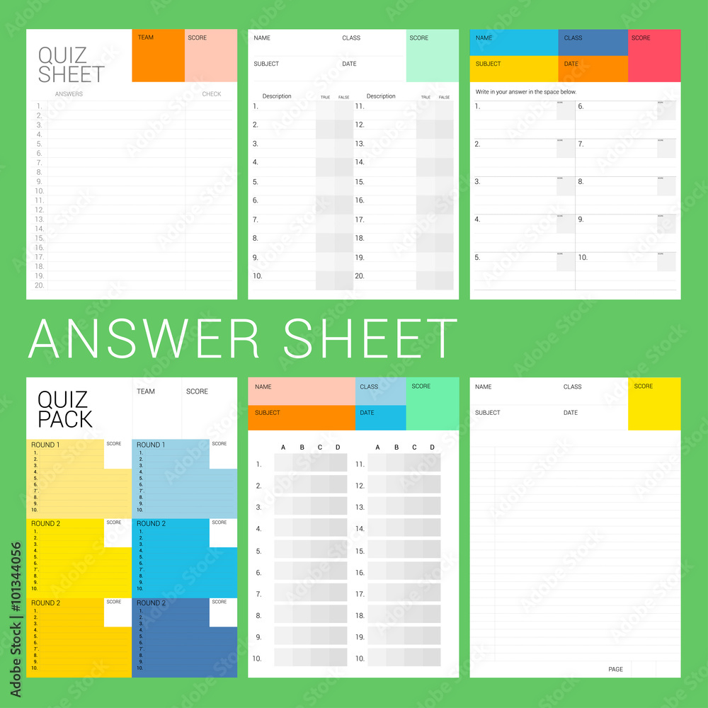ASNWER SHEET 6 types of answer sheet ready to print for quiz night ...