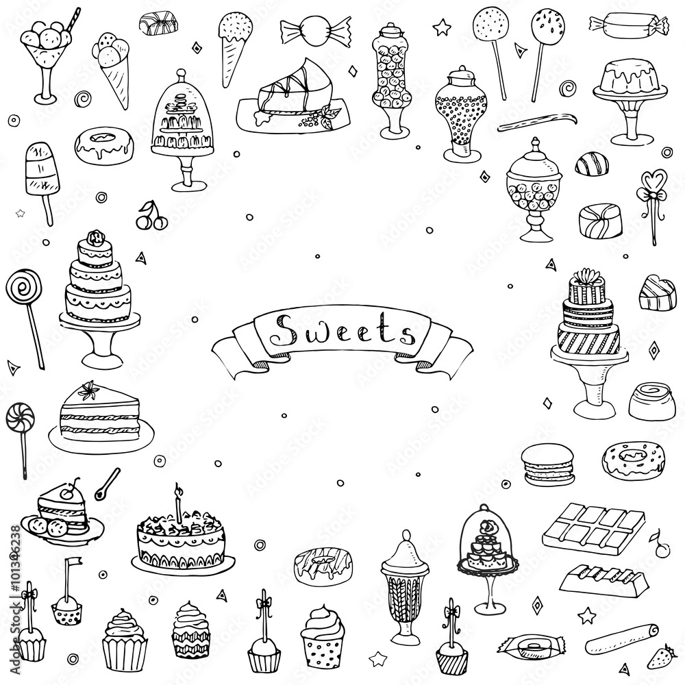 Hand drawn doodle Sweets set Vector illustration Sketchy Sweet food ...