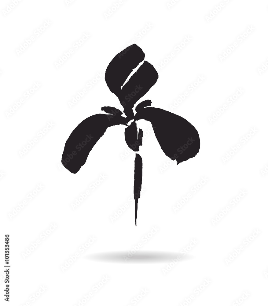 Vector flower logo. Floral background. Stylized calligraphic ink iris ... Vector flower logo. Floral background. Stylized calligraphic ink iris ...