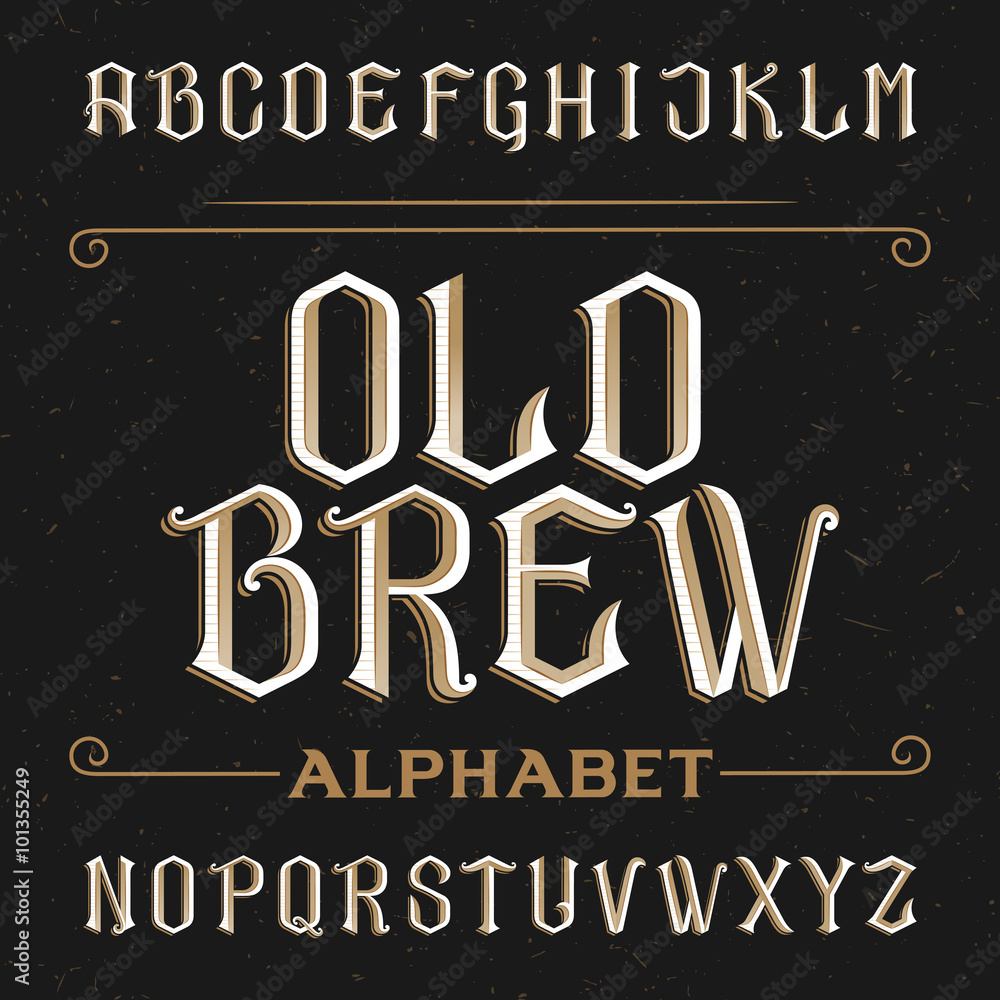 Old alphabet vector font. Type letters on a distressed background ...