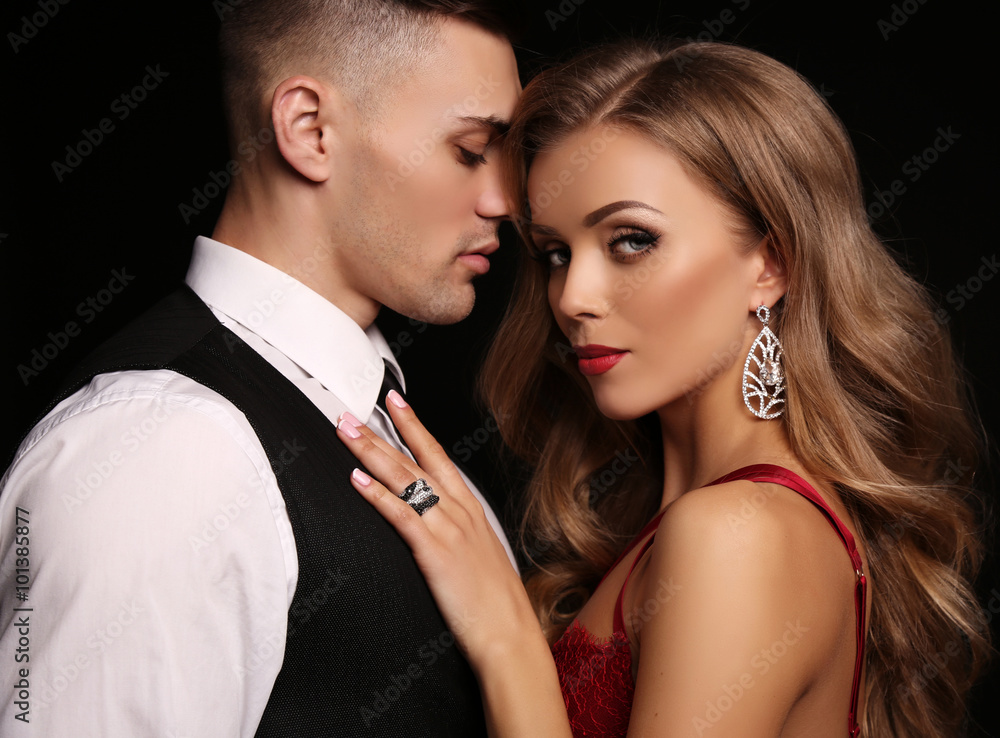 Love Story Beatiful Sexy Couple Gorgeous Blond Woman And Handsome Man