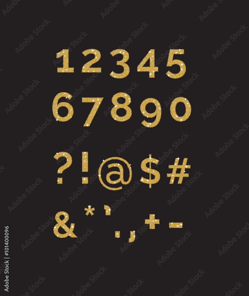 A set of stylized sparkling golden glitter fancy digits numbers and ...