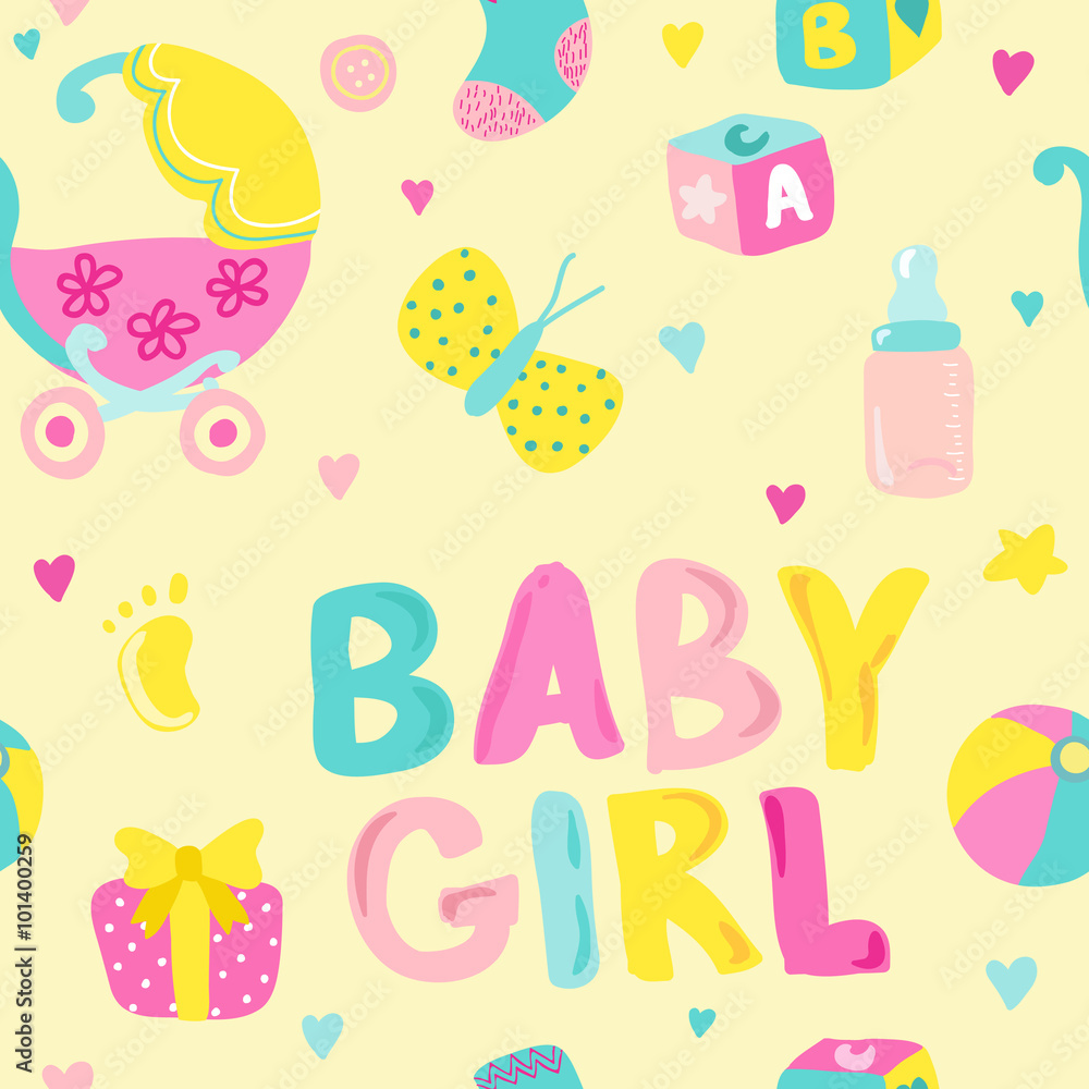 Baby Girl Seamless Background - for design and scrapbook Stock Vector ...