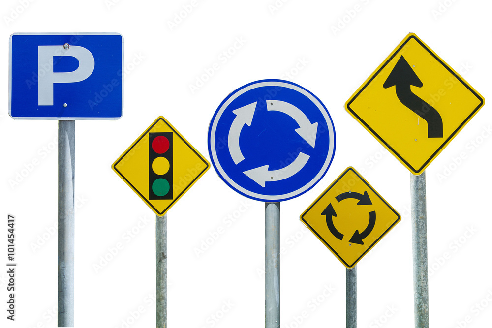 Range of traffic signs isolated including bump ramp, road works, no ...