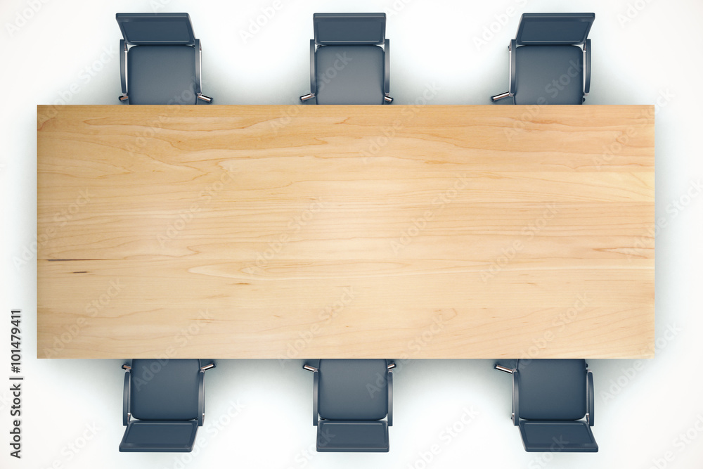 Top view on conference wooden table and black chairs Stock Photo ...