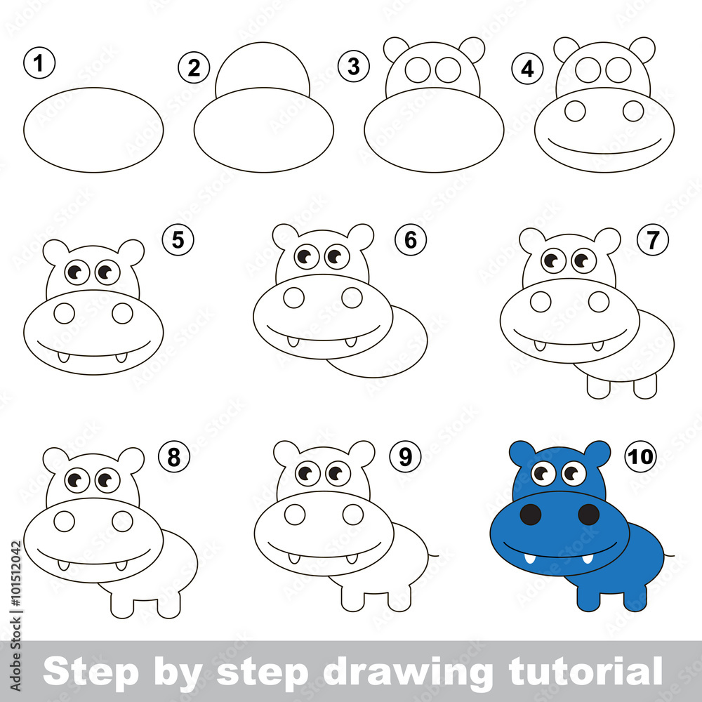 How to draw a Cute Hippo Stock Vector | Adobe Stock