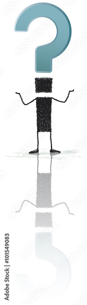 Big question mark. A stick figure with a big question mark over his ...