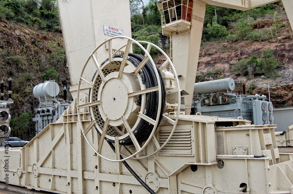 Electrical cable wound on a wheel. Power plant Stock Photo | Adobe Stock