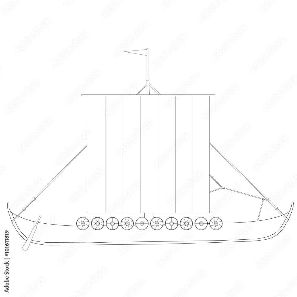 Drakkar vector outline drawings Stock Vector | Adobe Stock