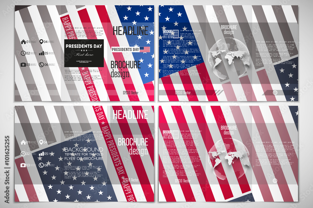 Vector set of tri-fold brochure design template on both sides with ...