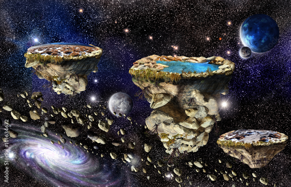 Islands in universe space foto de Stock | Adobe Stock