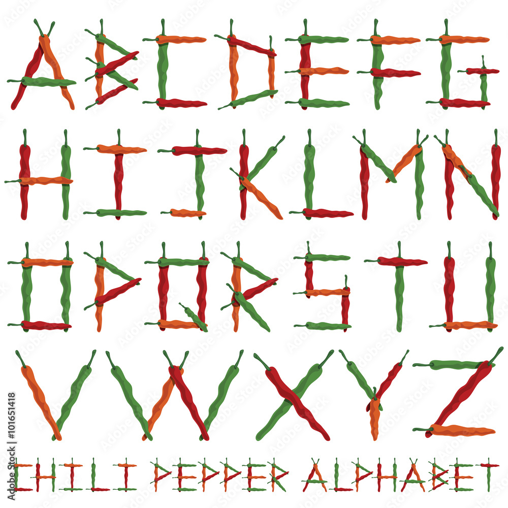chili pepper alphabet vector red green orange lettering clipart icons ...