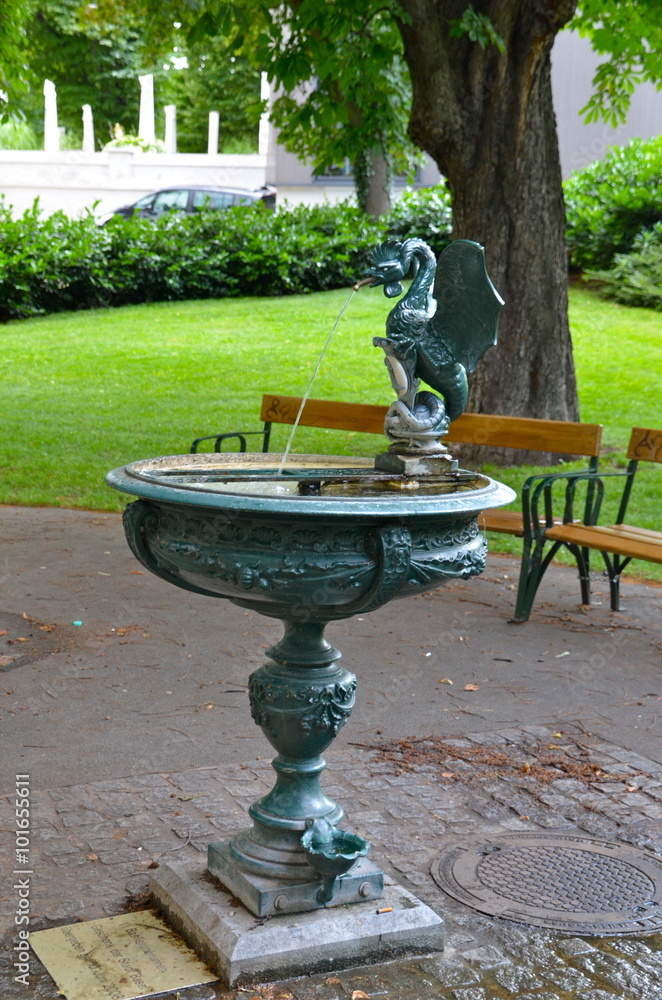 Basilisk fountain in Stadtpark Vienna, a donation from the city of ...