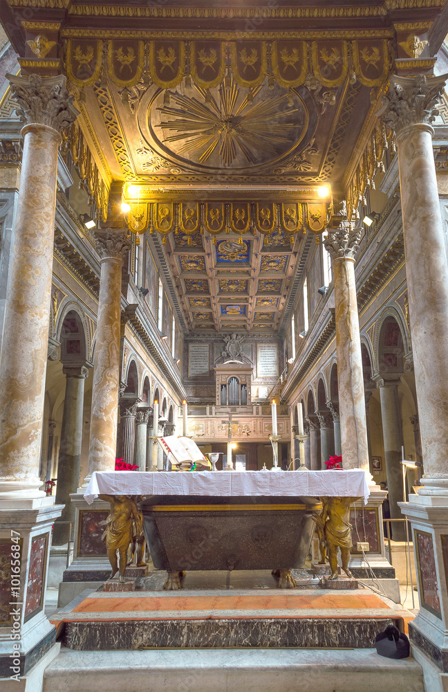 Altar with chalice and Missal during a traditional old latin rite Stock ...