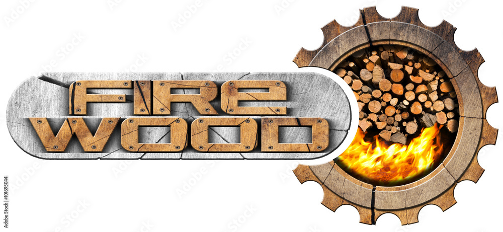 Firewood - Wooden Symbol / Wooden symbol in the shape of gear with a ...