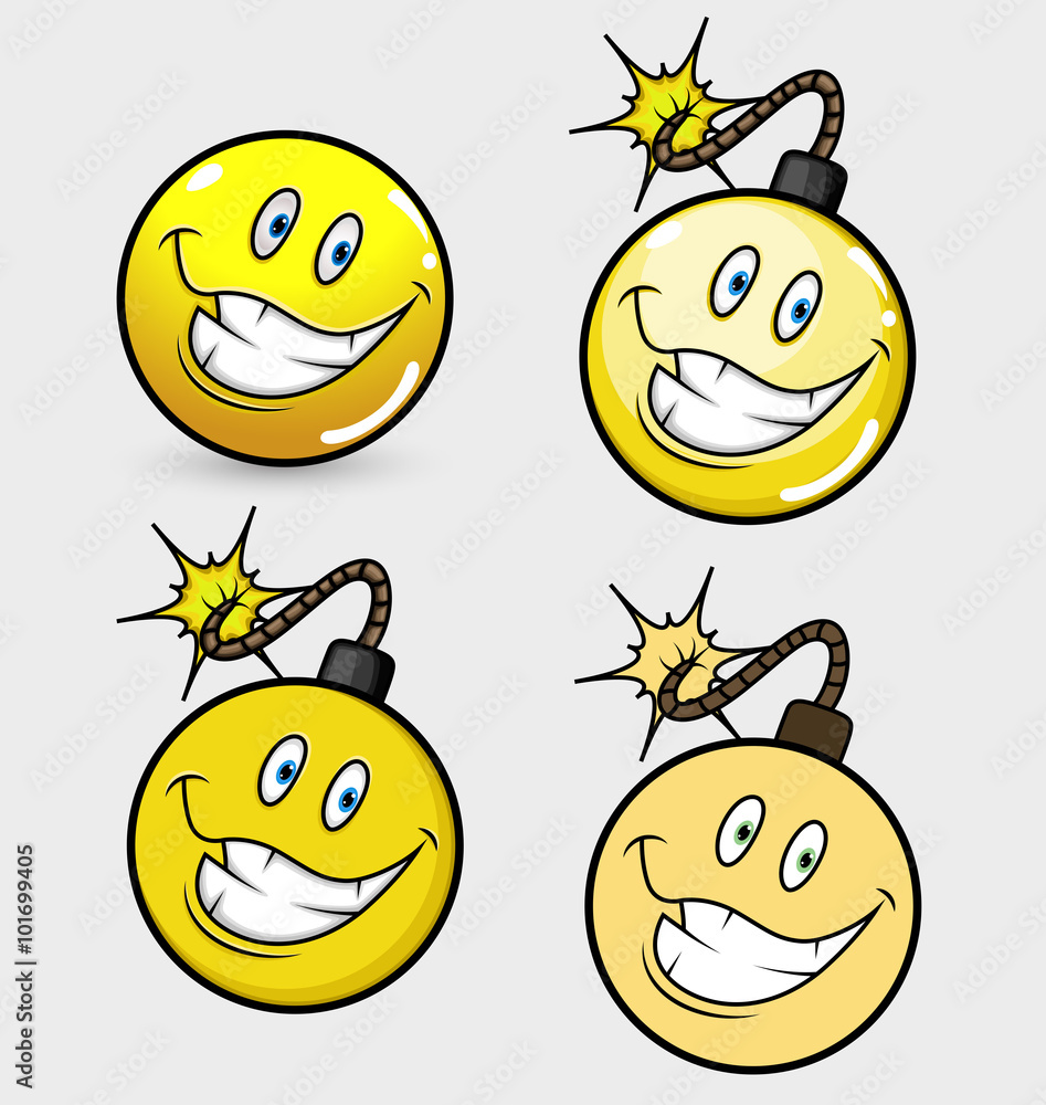 Comic Bomb Emoji Smiley Emoticon Set Stock Vector | Adobe Stock