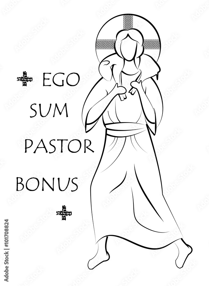 Jesus Christ the Good shepherd vector drawing vector de Stock | Adobe Stock
