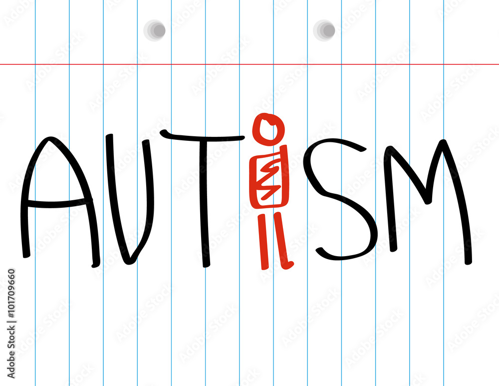The word Autism with the letter i drawn as a stick figure written in ...