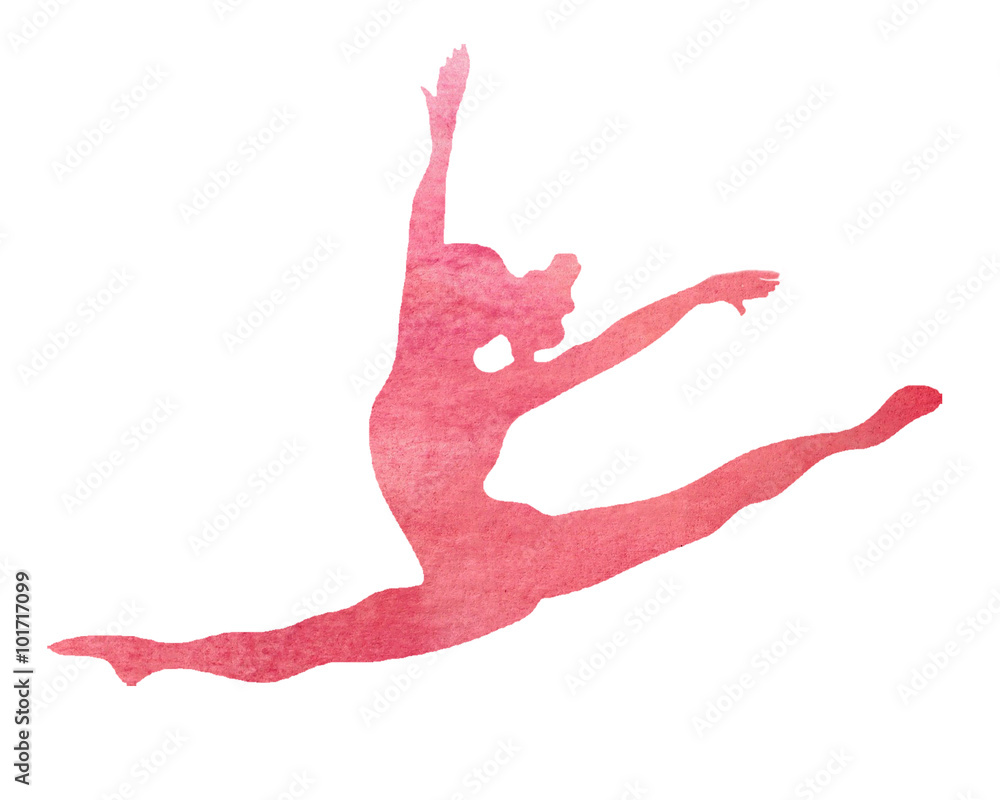 Pink Watercolor Dancer or Gymnast Dance Gymnastics Split Leap ...