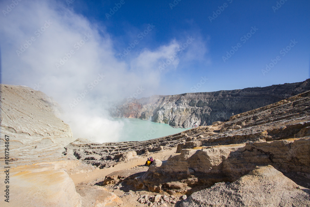 Ijen Crater landscape from the crater, seen on the left is the Ijen ...