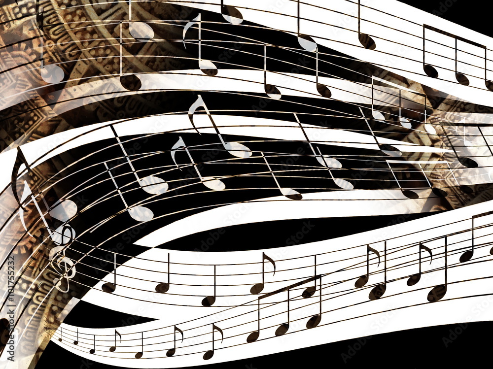 Ancient Mayan Calendar and Music note, computer collage. Stock ...