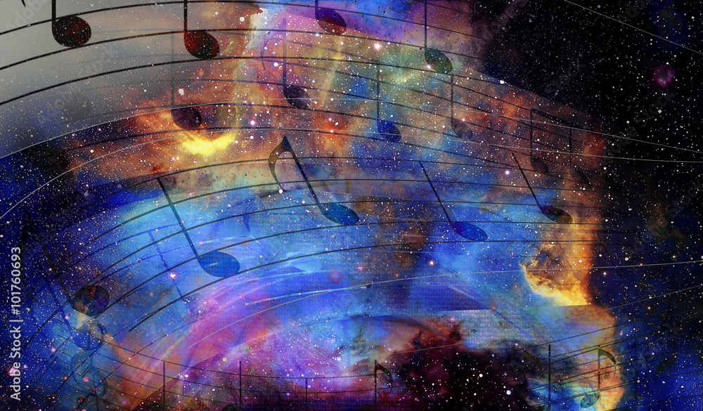 music note and Space and stars with abstrtact color background. Stock ...
