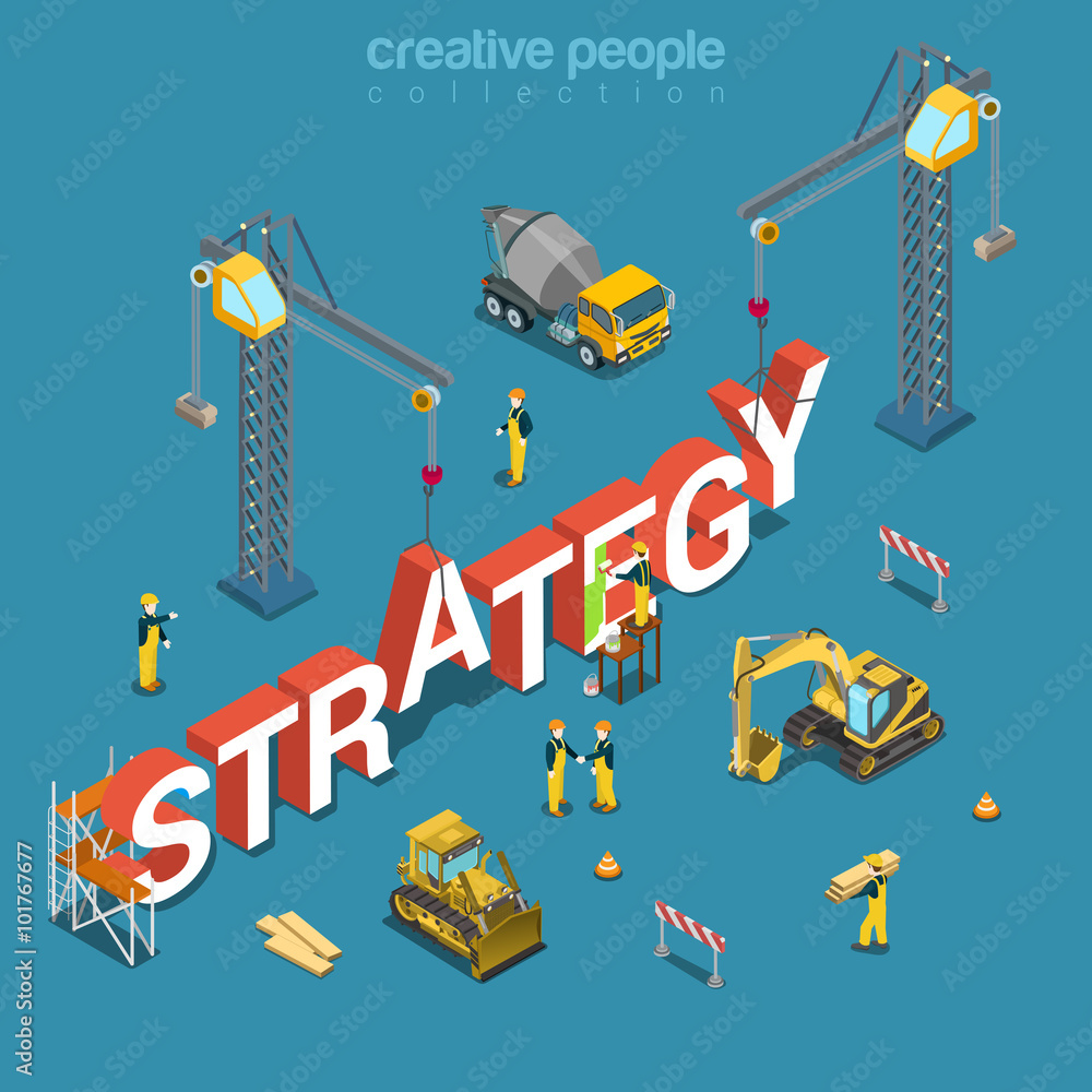 Strategy creation construction building word flat 3d isometric vector ... Strategy creation construction building word flat 3d isometric vector ...