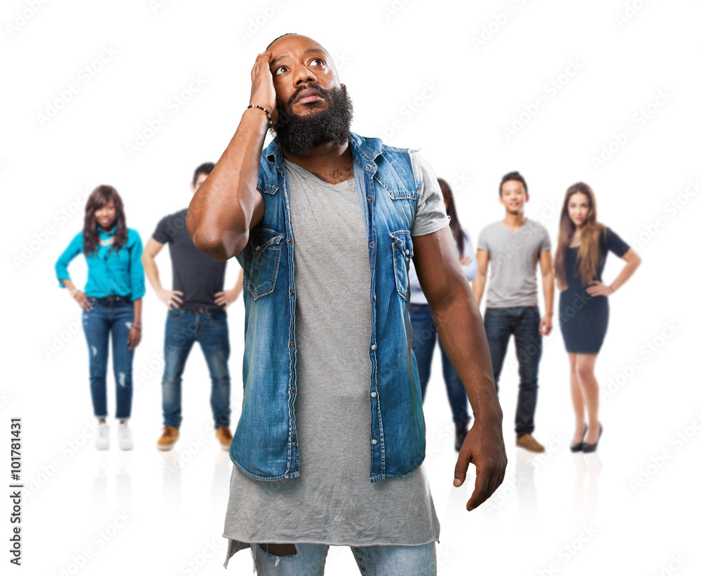 black man realizing on white background Stock Photo | Adobe Stock