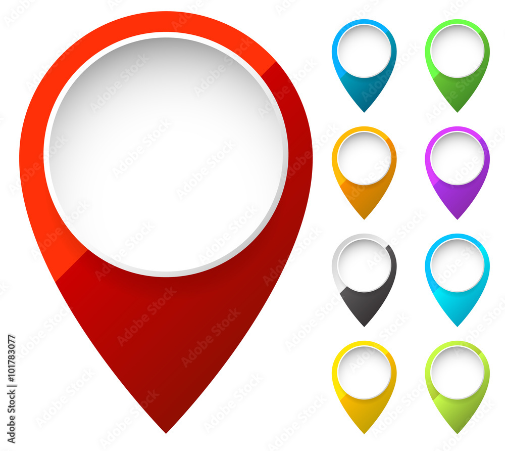 Map marker, map pin shapes, elements in 6 color. Location, desti Stock ...