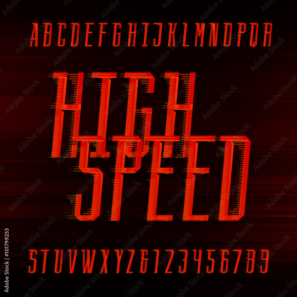 Speed alphabet vector font. Motion effect condensed letters and ...