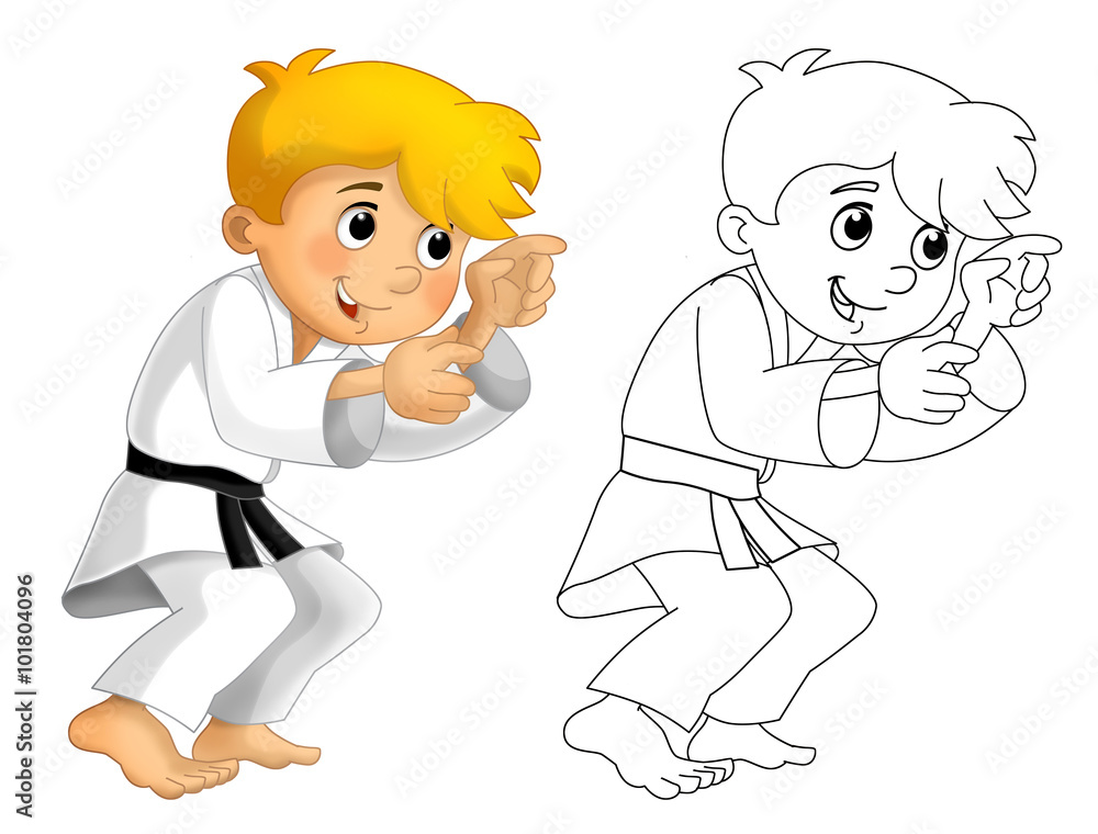 Cartoon child training - coloring page - isolated - illustration for ...