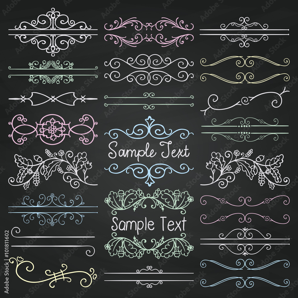Vector Colorful Chalk Drawing Dividers, Frames, Swirls Stock Vector ...