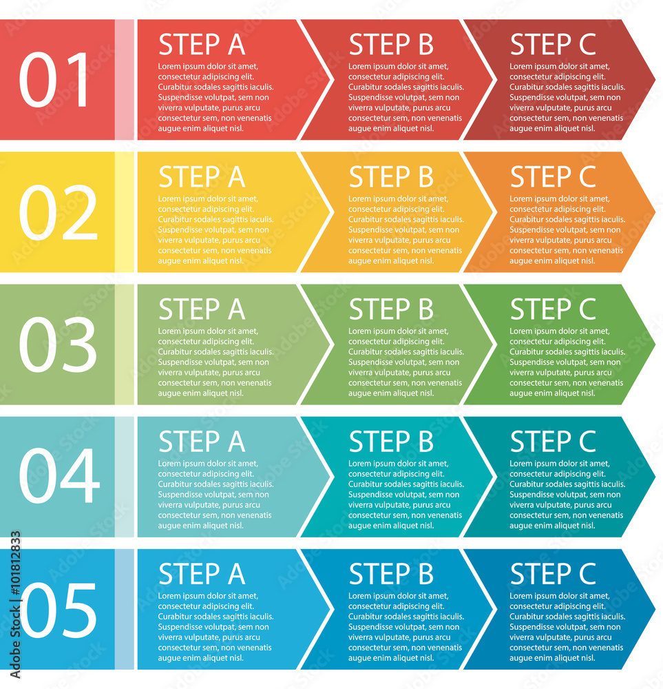 Flat design. Process arrows boxes. Step by step set. Three steps. Stock ...