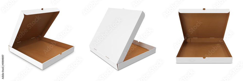 Realistic 3d pizza cardboard box. Open, side view. Stock Illustration ...