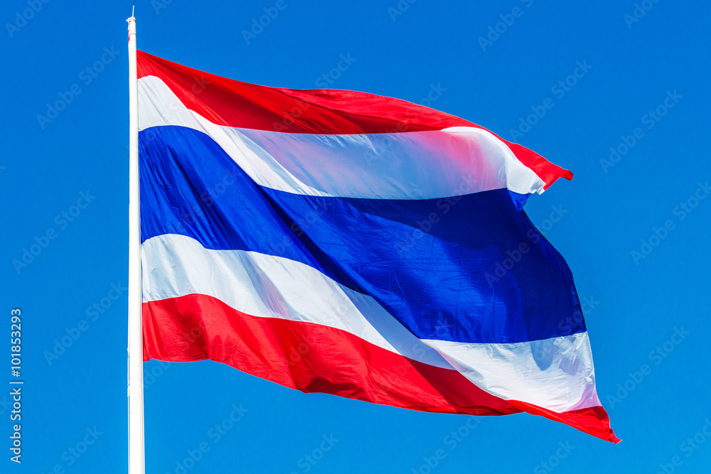 Thai flag of Thailand with blue sky background. Stock Photo | Adobe Stock