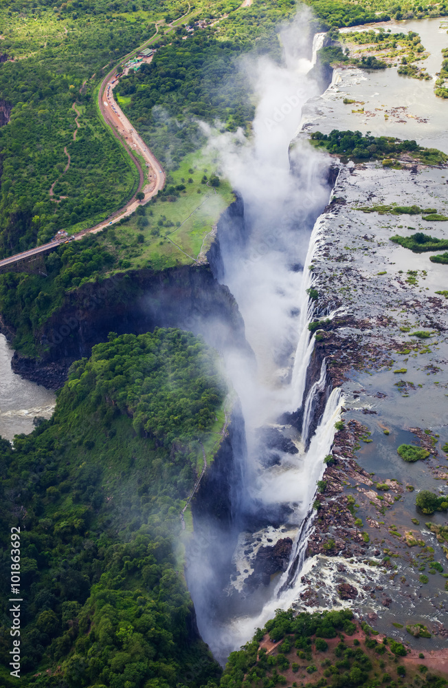 An aerial view of Victoria Falls taken while on a helicopter tour (The ...